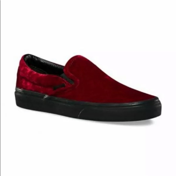 Vans | Shoes | Vans Slip On Velvet Red Oxblood Sneaker Shoes Blk | Poshmark